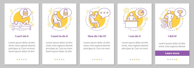 Premium Vector Problem Solving Steps Onboarding Mobile App Page Screen With Linear Concepts