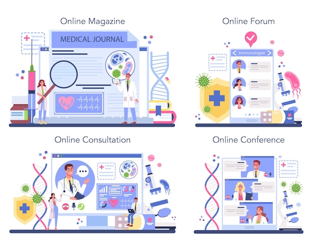 Premium Vector | Professional immunologist online service or platform set. Premium Vector | Professional immunologist online service or platform set.