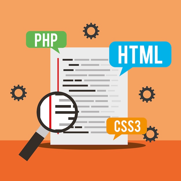 Premium Vector | Program coding development language search Premium Vector | Program coding development language search