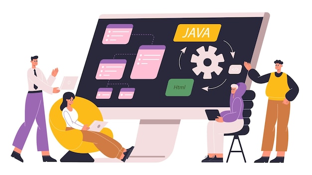 Premium Vector Program Development Software Engineering And Game Design Concept Javascript