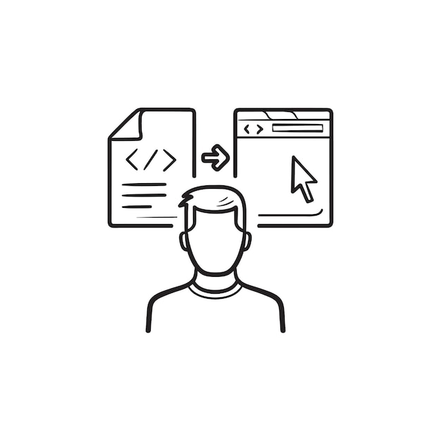 Premium Vector | Programmer and program coding hand drawn outline doodle icon. web developer ...
