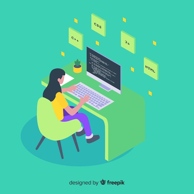 Free Vector | Programmer working with the computer Free Vector | Programmer working with the computer