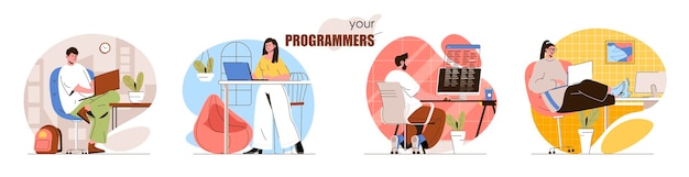 Premium Vector Programmers Concept Scenes Set Developers Coding Create Software Or