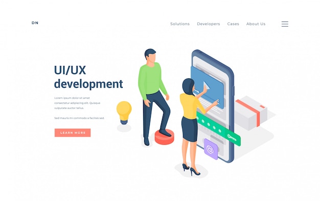 Premium Vector | Programmers developing app ui together. illustration Premium Vector | Programmers developing app ui together. illustration