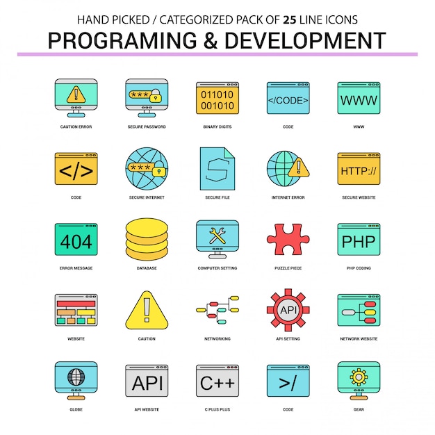 Premium Vector | Programming and developement flat line icon set Premium Vector | Programming and developement flat line icon set