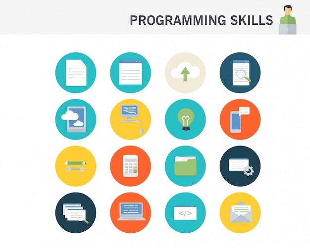Premium Vector | Programming skills concept flat icons Premium Vector | Programming skills concept flat icons