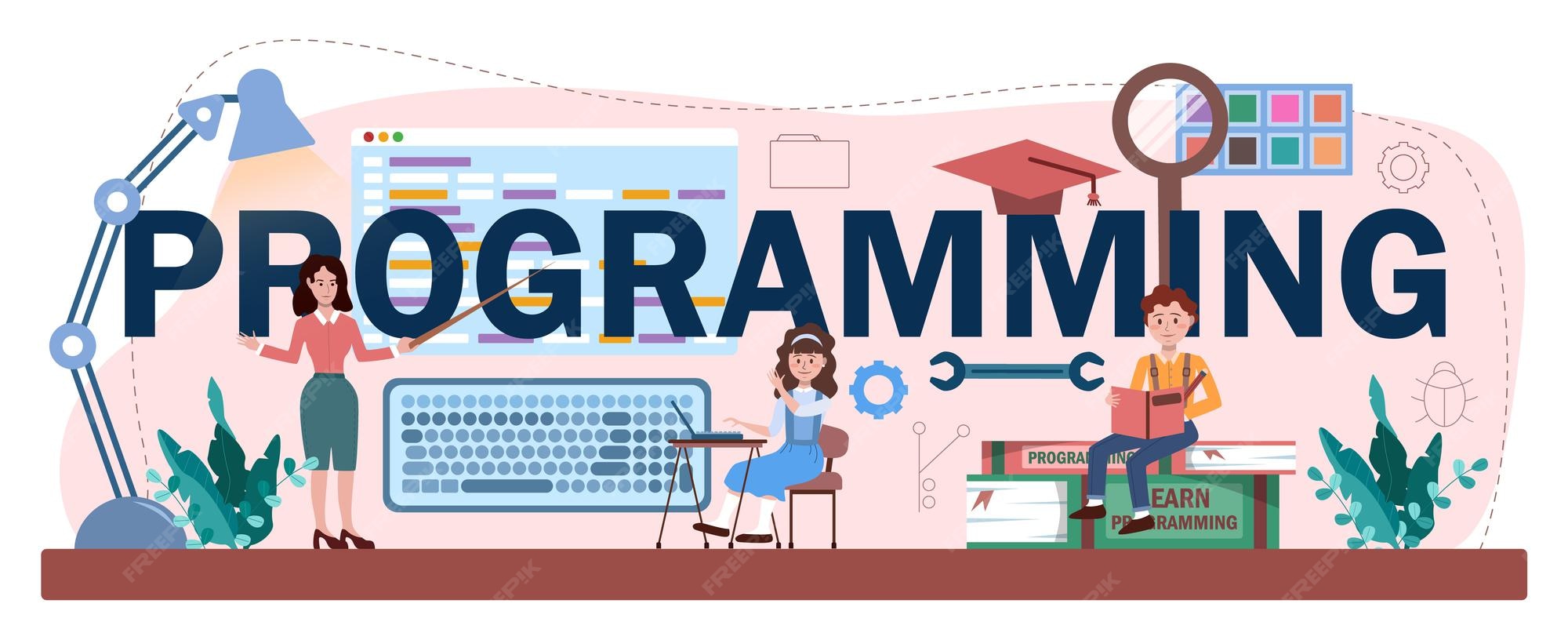 Premium Vector | Programming typographic header. students learn computer science