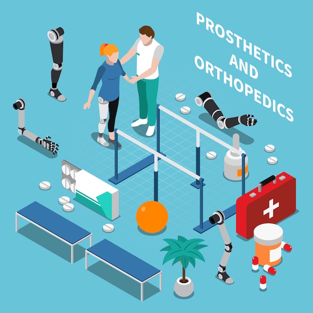 Free Vector | Prosthetics and orthopedics isometric composition Free Vector | Prosthetics and orthopedics isometric composition