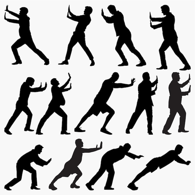 Premium Vector | Pushing silhouettes Premium Vector | Pushing silhouettes