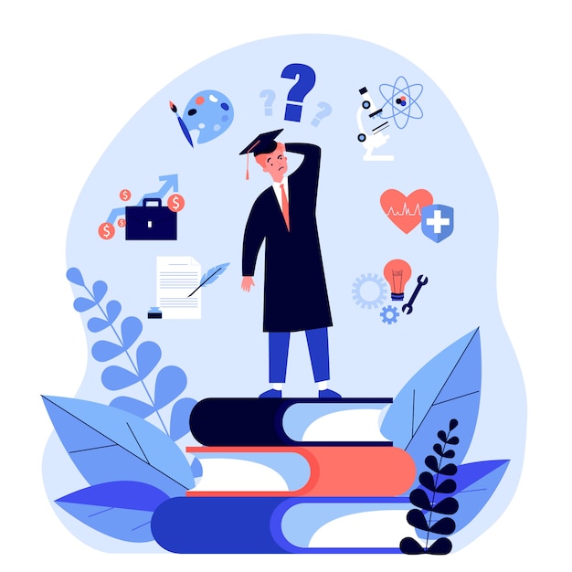 Premium Vector | Puzzled student making choice about his future career path Premium Vector | Puzzled student making choice about his future career path