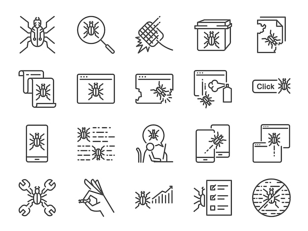 Qa And Bug Fix Icon Set Vector Premium Download
