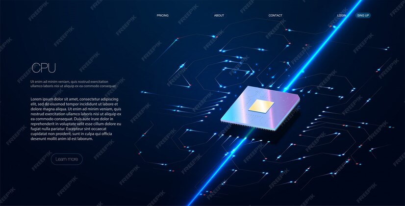 Premium Vector | Quantum computer, large data processing, database concept.cpu isometric