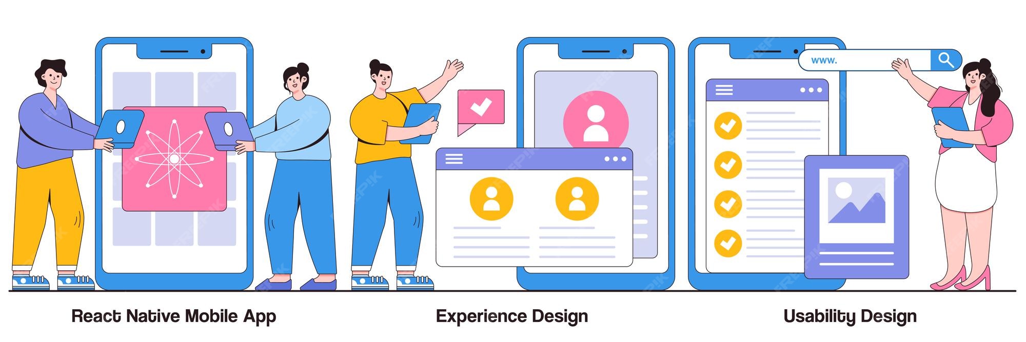 Premium Vector React Native Mobile App Experience Design Usability Testing Concept With Tiny