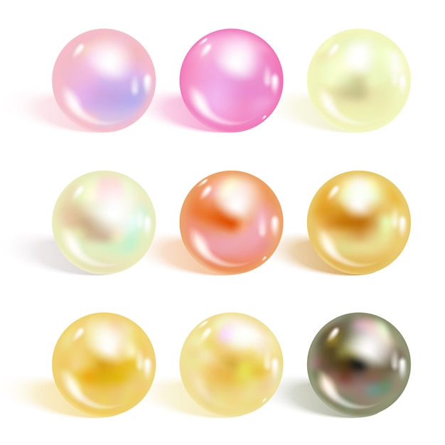 Premium Vector Realistic Different Colors Pearls Set