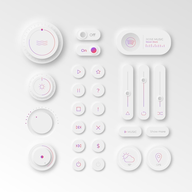 Premium Vector | Realistic neumorphic design user interface elements Premium Vector | Realistic neumorphic design user interface elements