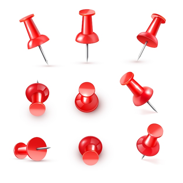 Premium Vector | Realistic plastic glossy red push pin Premium Vector | Realistic plastic glossy red push pin