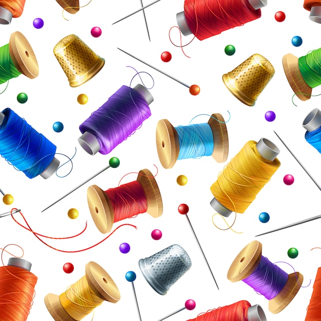 Realistic Seamless Pattern With Sewing Tools Decorative Background