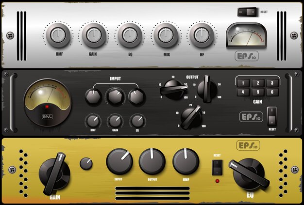 Premium Vector | Realistic virtual equalizers and compressors Premium Vector | Realistic virtual equalizers and compressors