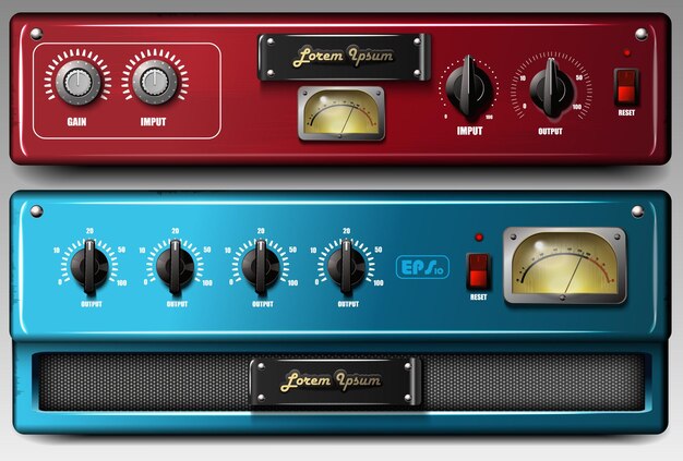 Premium Vector | Realistic virtual equalizers and compressors. Premium Vector | Realistic virtual equalizers and compressors.
