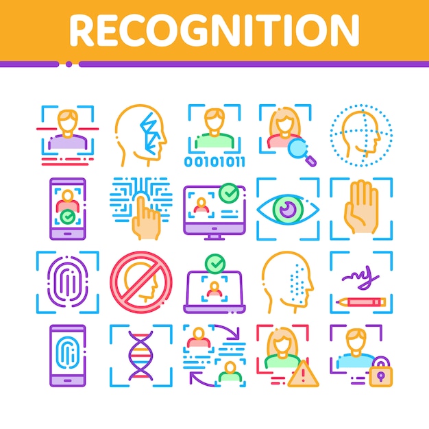 Premium Vector | Recognition collection elements icons set Premium Vector | Recognition collection elements icons set