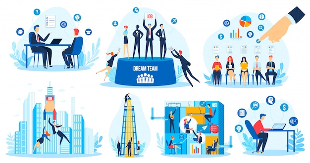 Premium Vector | Recruitment hr search concept vector illustration set Premium Vector | Recruitment hr search concept vector illustration set