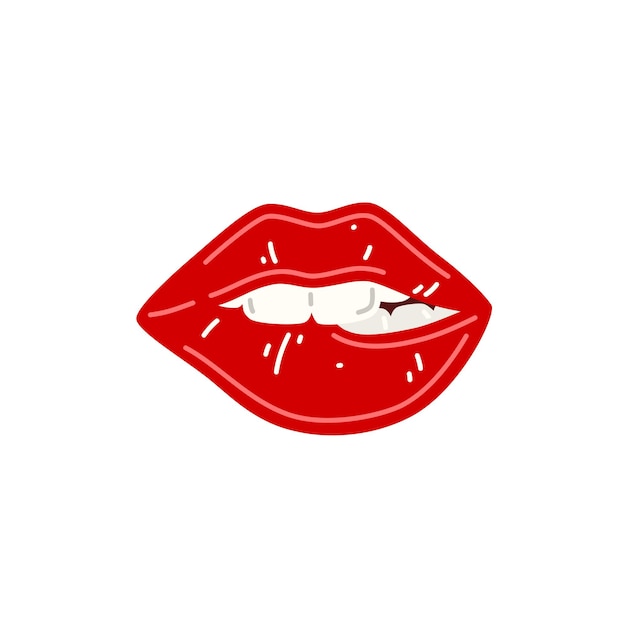 Premium Vector Red Female Sexy Lips Biting Lips With Red Lipstick