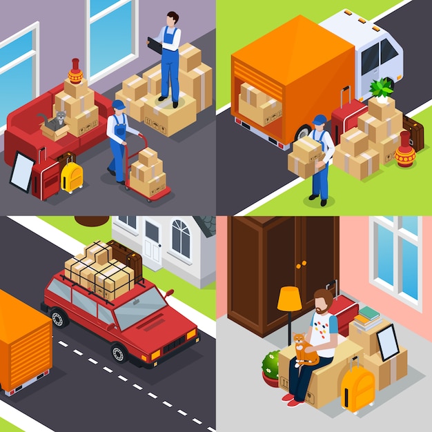Relocation isometric concept Vector | Free Download Relocation isometric concept Vector | Free Download