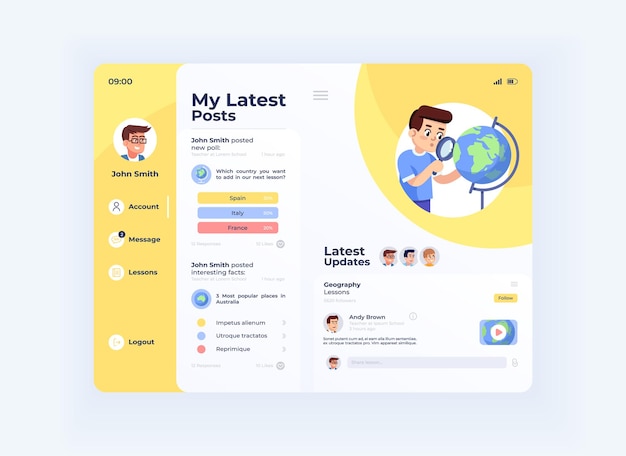 Premium Vector Remote Teacher Tablet Interface Vector Template Mobile App Page Day Mode