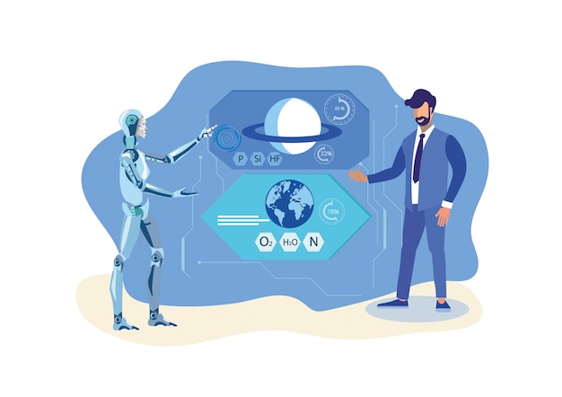 Premium Vector | Robot helper, scientist flat vector illustration Premium Vector | Robot helper, scientist flat vector illustration