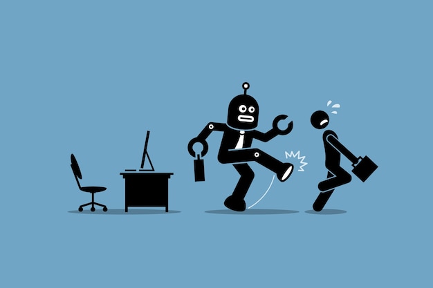 Premium Vector | Robot replacing human. concept of automation, future ... Premium Vector | Robot replacing human. concept of automation, future ...