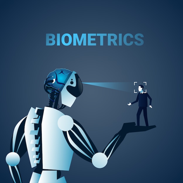 Premium Vector | Robot scanning man face biometrics identification ... Premium Vector | Robot scanning man face biometrics identification ...