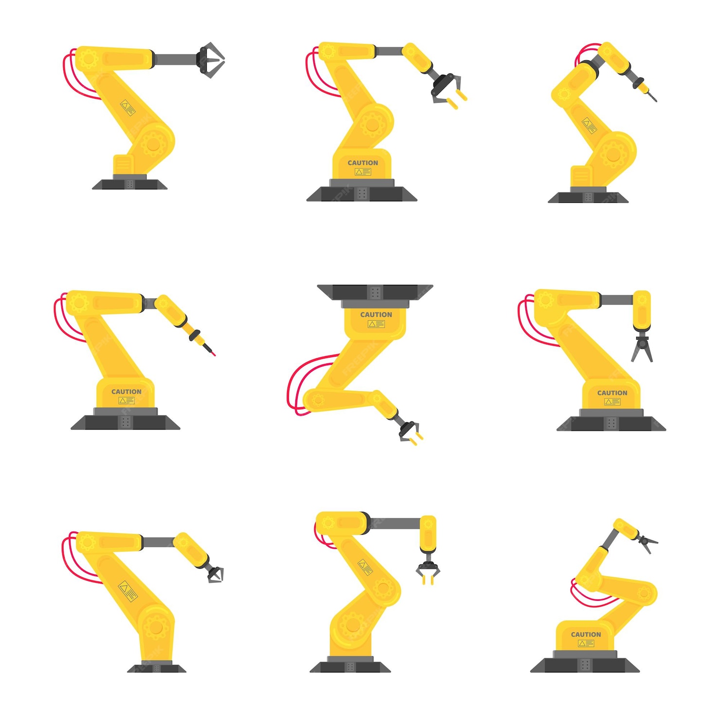 Premium Vector | Robotic arm flat style design vector illustration set Premium Vector | Robotic arm flat style design vector illustration set