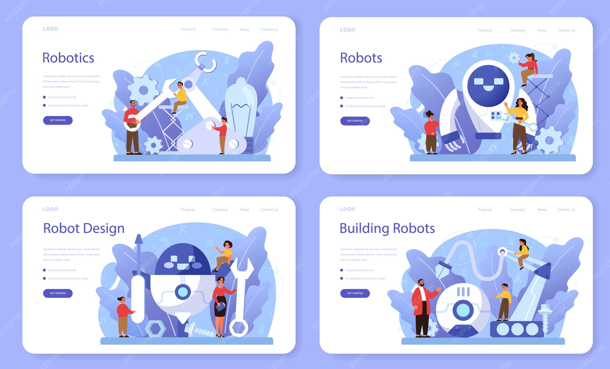 Premium Vector | Robotics school subject web banner or landing page set ...