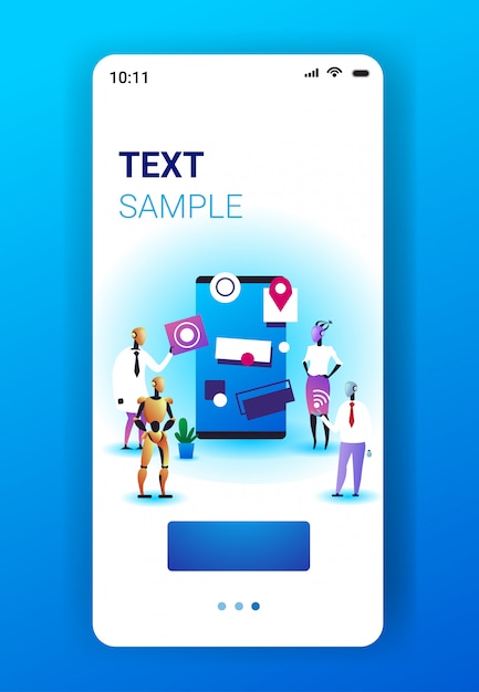 Premium Vector | Robots team working in software develop user interface ...