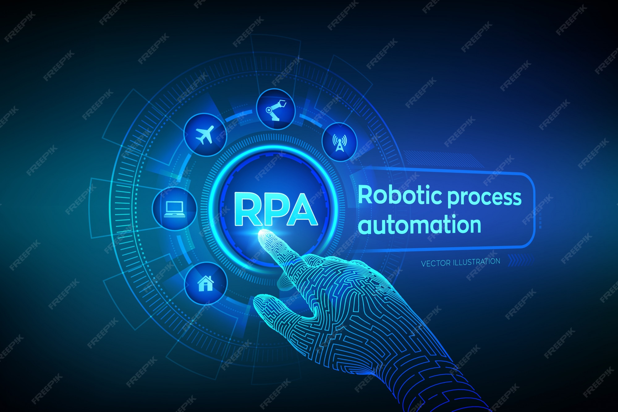 Premium Vector | Rpa robotic process automation. wireframed robotic ...