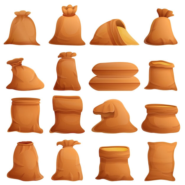 Premium Vector | Sack icon set, cartoon style Premium Vector | Sack icon set, cartoon style