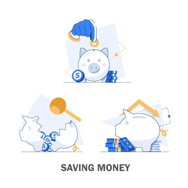 Premium Vector | Saving money illustration set Premium Vector | Saving money illustration set