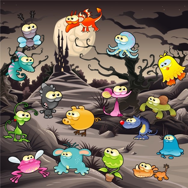 Free Vector | Scene with monsters Free Vector | Scene with monsters