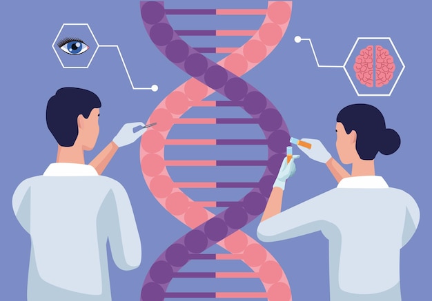 Premium Vector | Scientists with dna Premium Vector | Scientists with dna
