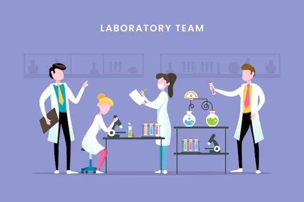 Free Vector | Scientists working laboratory teamwork Free Vector | Scientists working laboratory teamwork