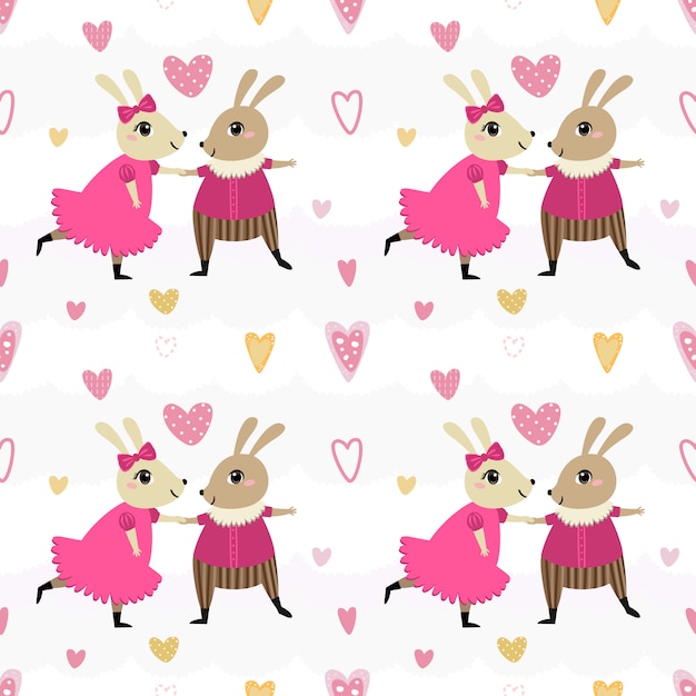Premium Vector Seamless Pattern Couple Rabbit Dancing