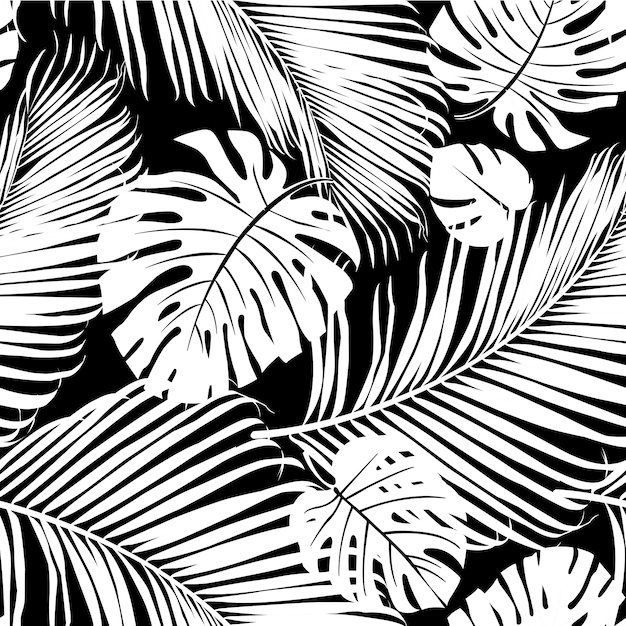 Premium Vector | Seamless pattern palm tree leaves in black on white. Premium Vector | Seamless pattern palm tree leaves in black on white.
