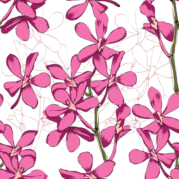 Premium Vector Seamless Pattern Pink Orchid Flowers
