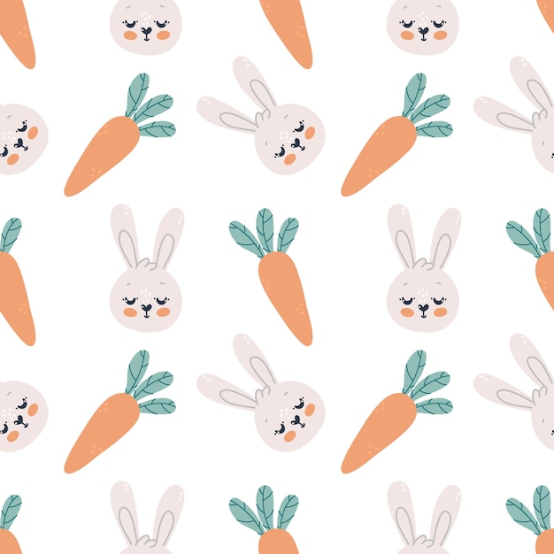 Premium Vector Seamless Pattern With Cute Rabbits And Carrots