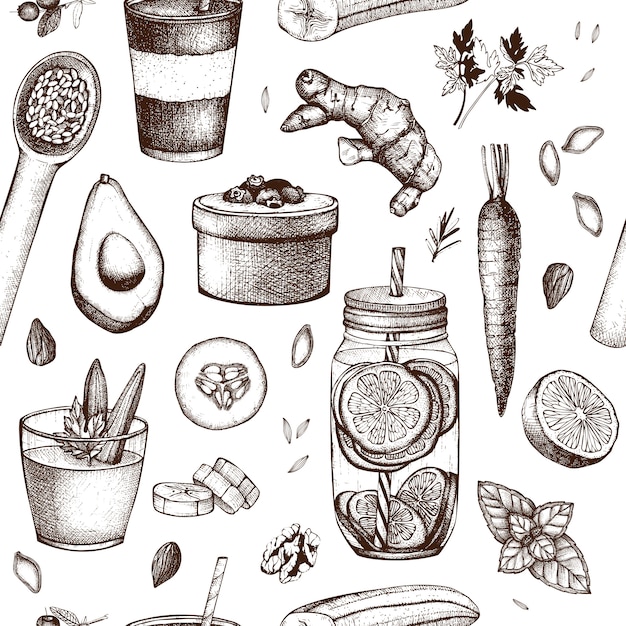 Premium Vector | Seamless pattern with ink hand drawn food and drinks ... Premium Vector | Seamless pattern with ink hand drawn food and drinks ...