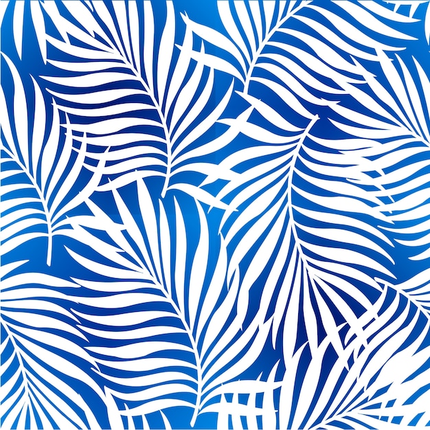 Seamless Repeating Pattern With Silhouettes Of Palm Tree Leaves In Blue