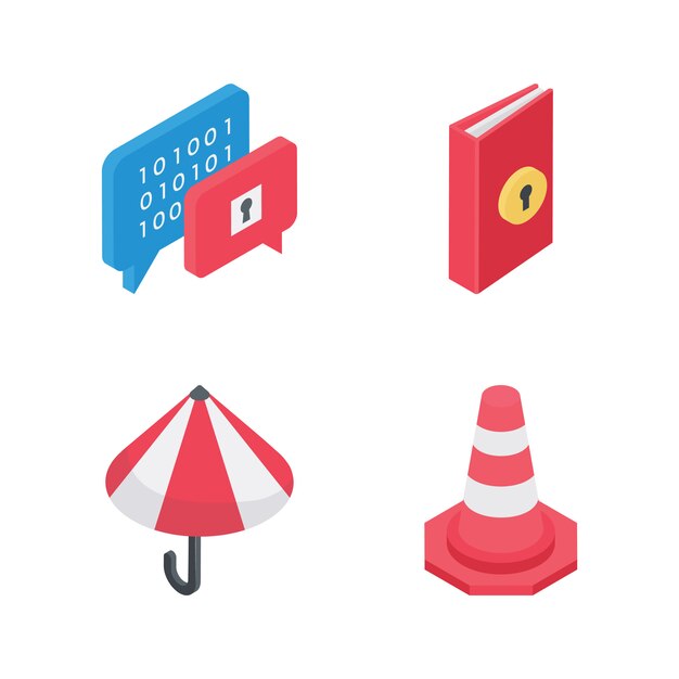 Premium Vector | Security elements isometric icons set Premium Vector | Security elements isometric icons set