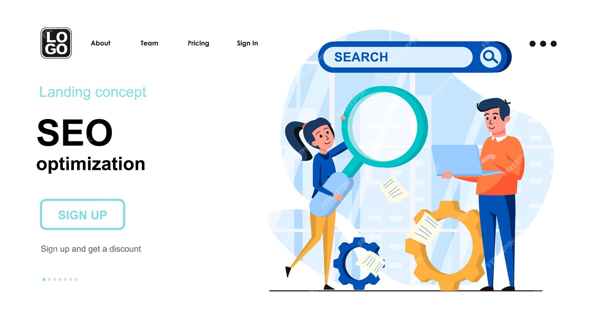Premium Vector | Seo optimization landing page template Premium Vector | Seo optimization landing page template