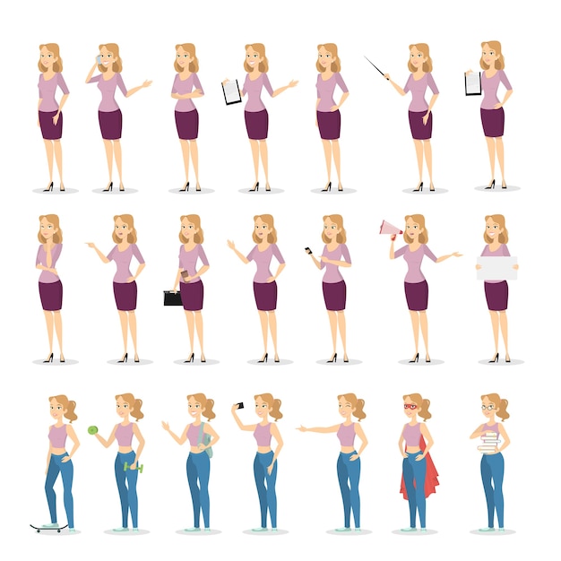 Premium Vector Set Of A Beautiful Happy Business Woman Character