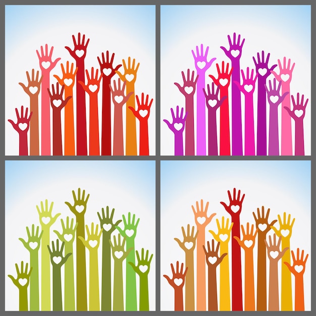 Premium Vector | Set of bright colors colorful caring up hands hearts ... Premium Vector | Set of bright colors colorful caring up hands hearts ...